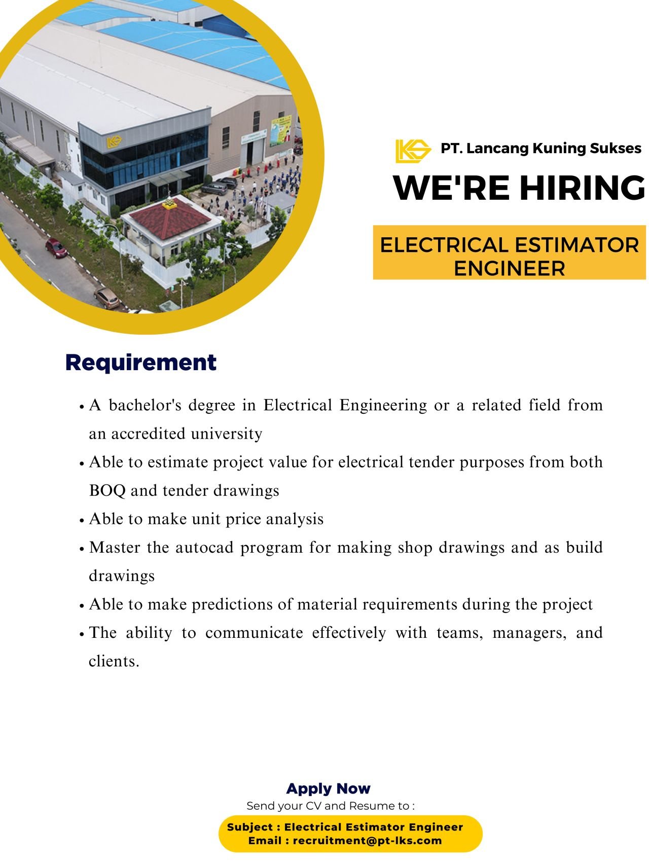 Electrical Estimator Engineer Lancang Kuning Sukses